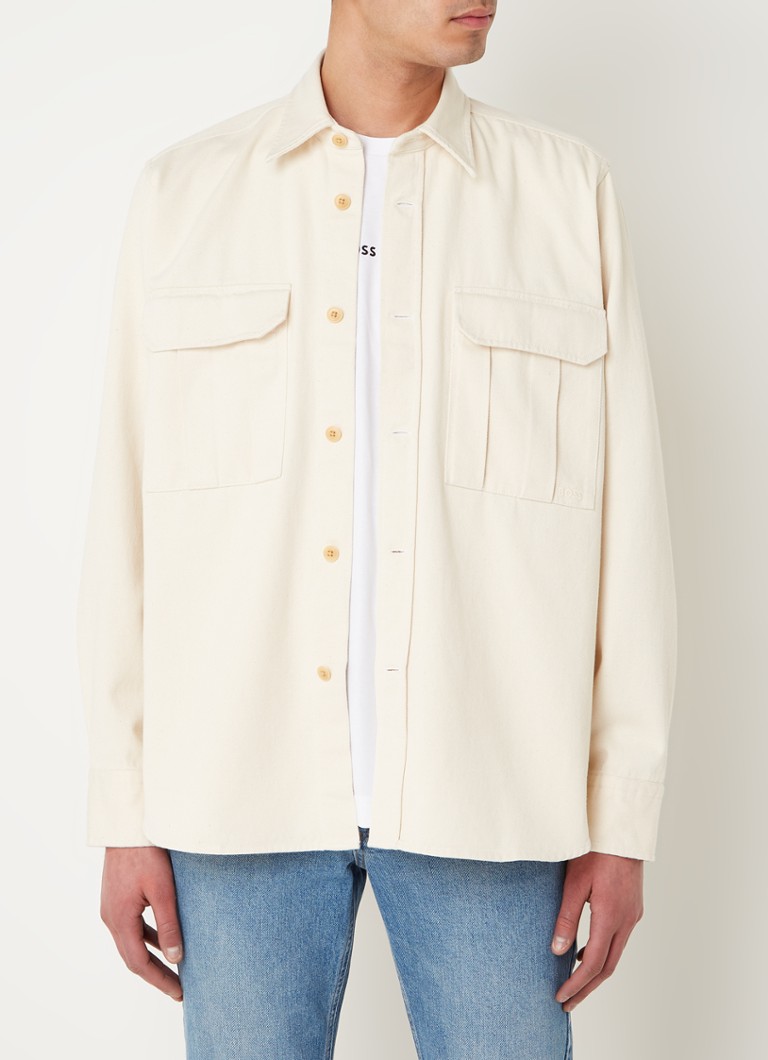 HUGO BOSS Lisel regular fit overshirt met borstzakken • Gebroken wit ...