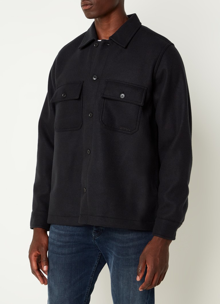 HUGO BOSS Lovvo overshirt van fleece met borstzakken • Zwart • de Bijenkorf