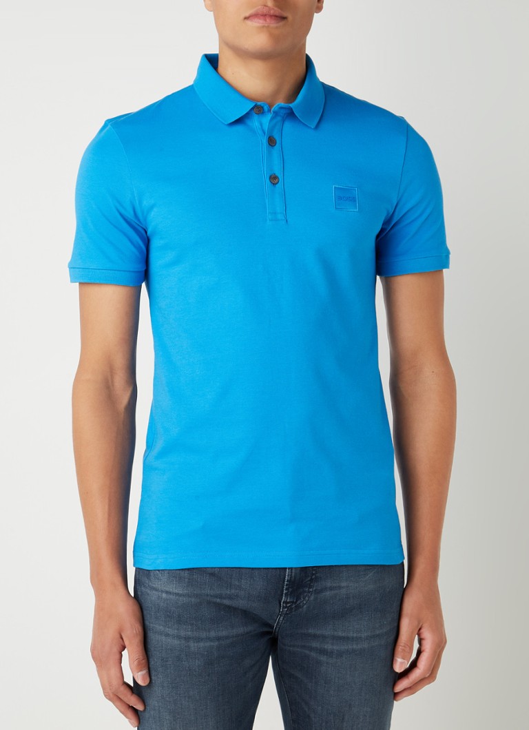 Hugo Boss Passenger Slim Fit Polo Van Piqué Katoen Met Logo • Blauw
