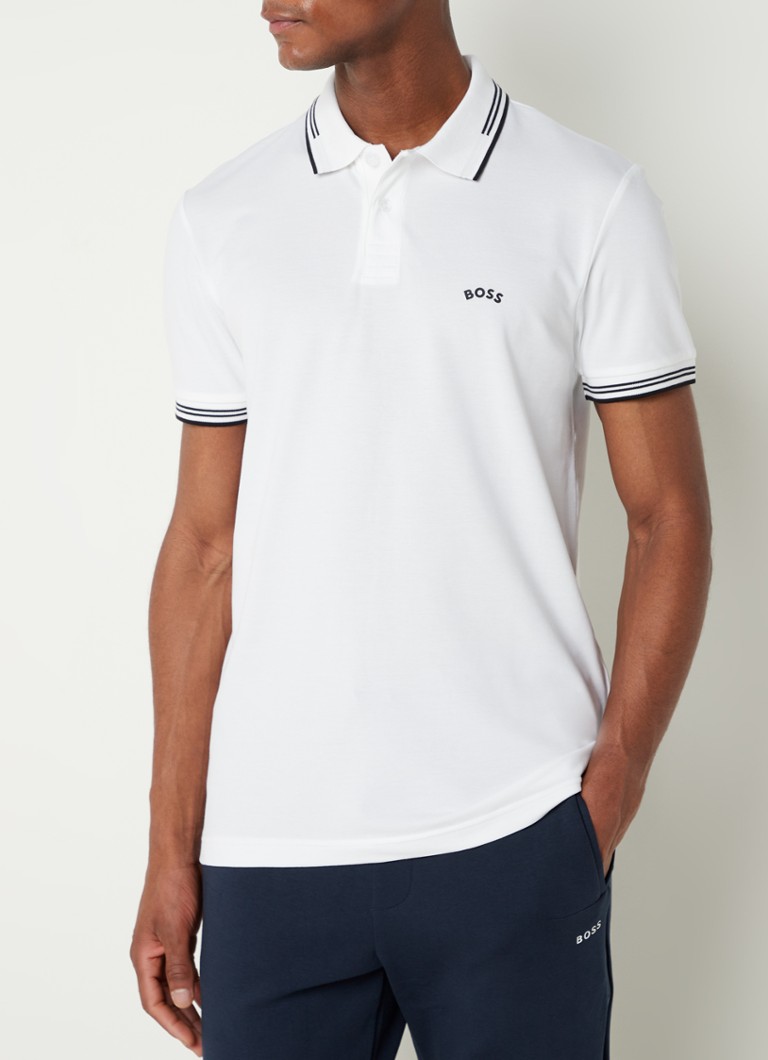 HUGO BOSS Paul Curved slim fit polo met getipte boorden • Wit • de ...