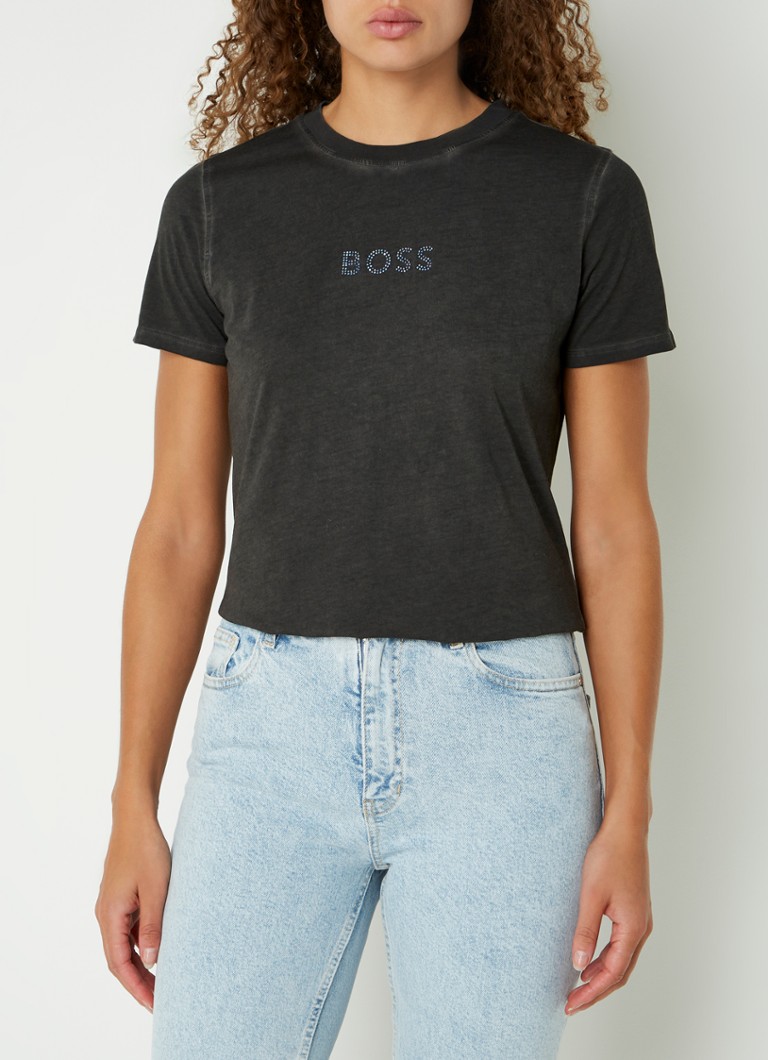 HUGO BOSS T-shirt met logo en pailletten • Antraciet • de Bijenkorf
