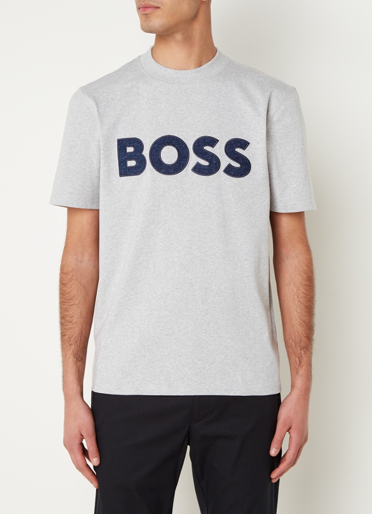 HUGO BOSS T-shirt met logoborduring van denim • Grijsmele • de Bijenkorf