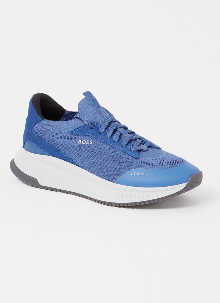 HUGO BOSS TTNM Evo Slon sneaker met suède details • Blauw • de Bijenkorf