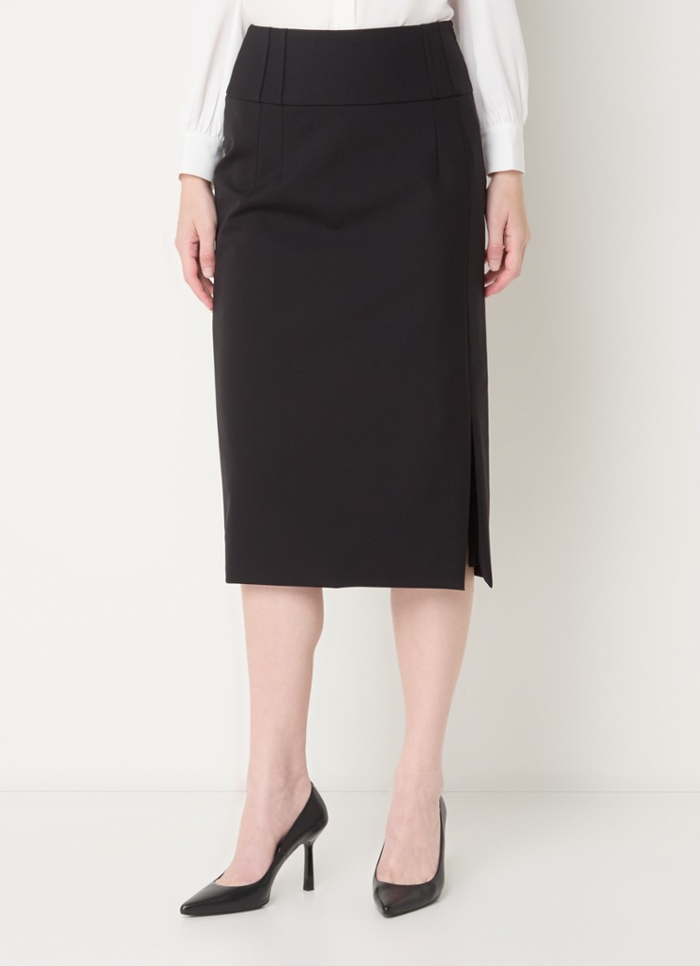 HUGO BOSS Vizena midi kokerrok met split • Zwart • de Bijenkorf