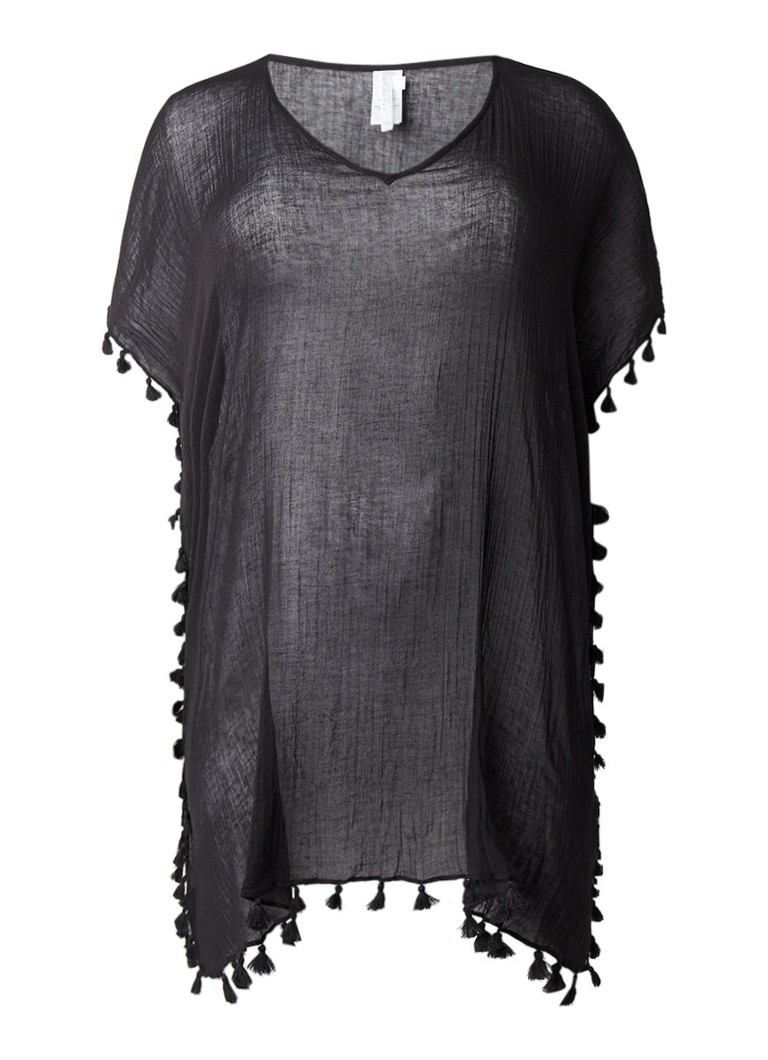 Seafolly strandtuniek met kwastjes zwart - Bambooz.nl
