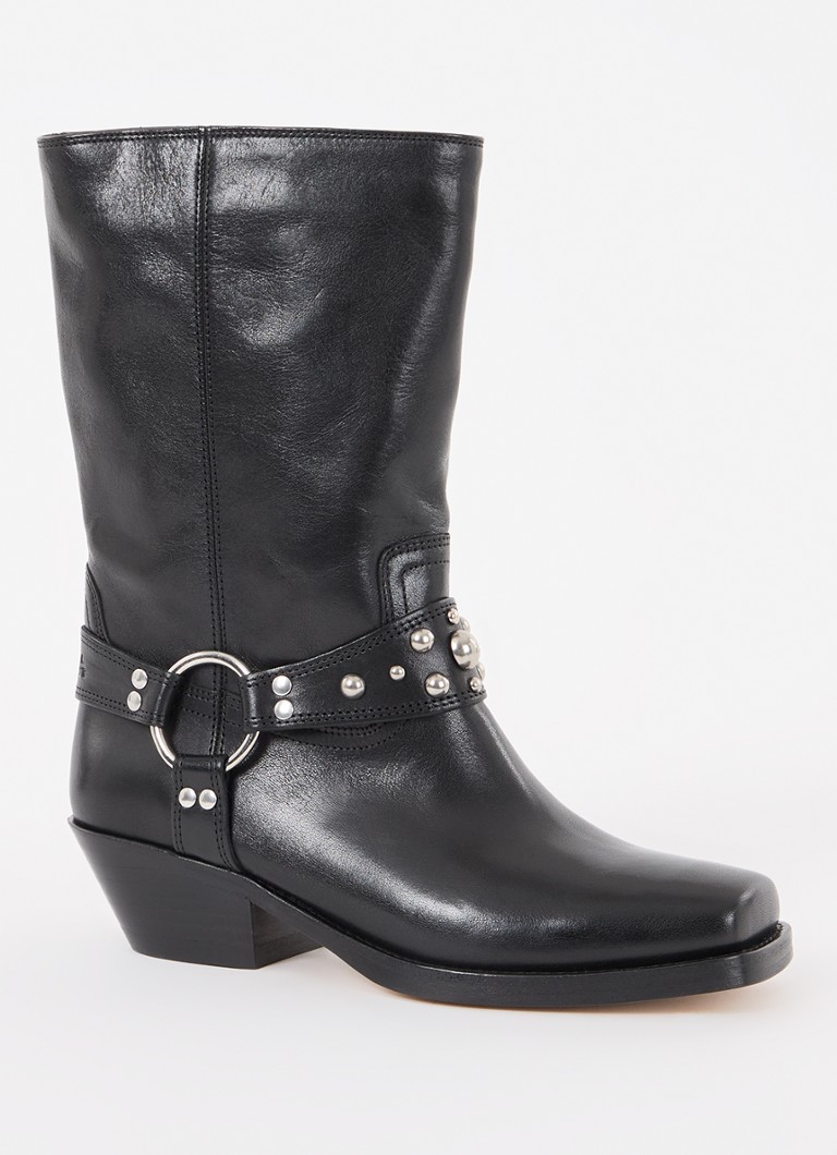 Isabel Marant Antya biker boot van kalfsleer met studs • Zwart • de ...