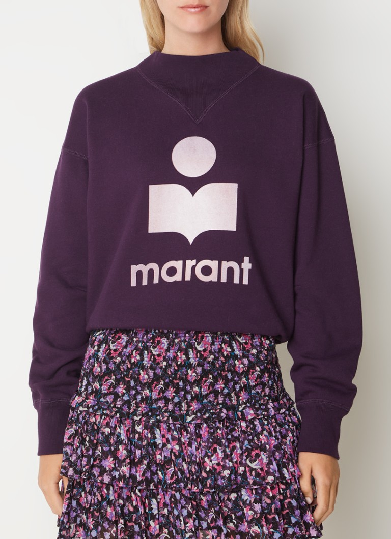 Isabel Marant Moby sweater met flock logoprint • Paars • de Bijenkorf
