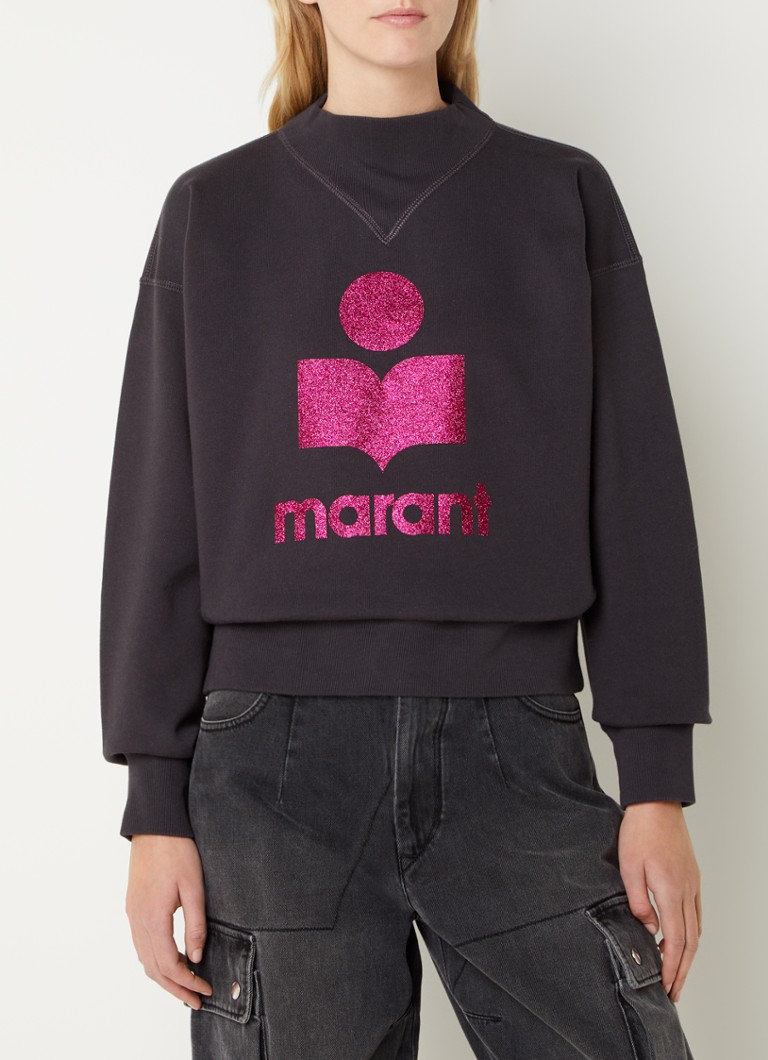 Isabel Marant Moby sweater met logoprint en glitter • Antraciet • de ...