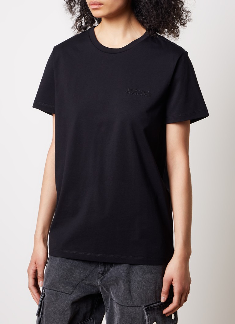Isabel Marant Vidal T-shirt met logoborduring • Zwart • de Bijenkorf