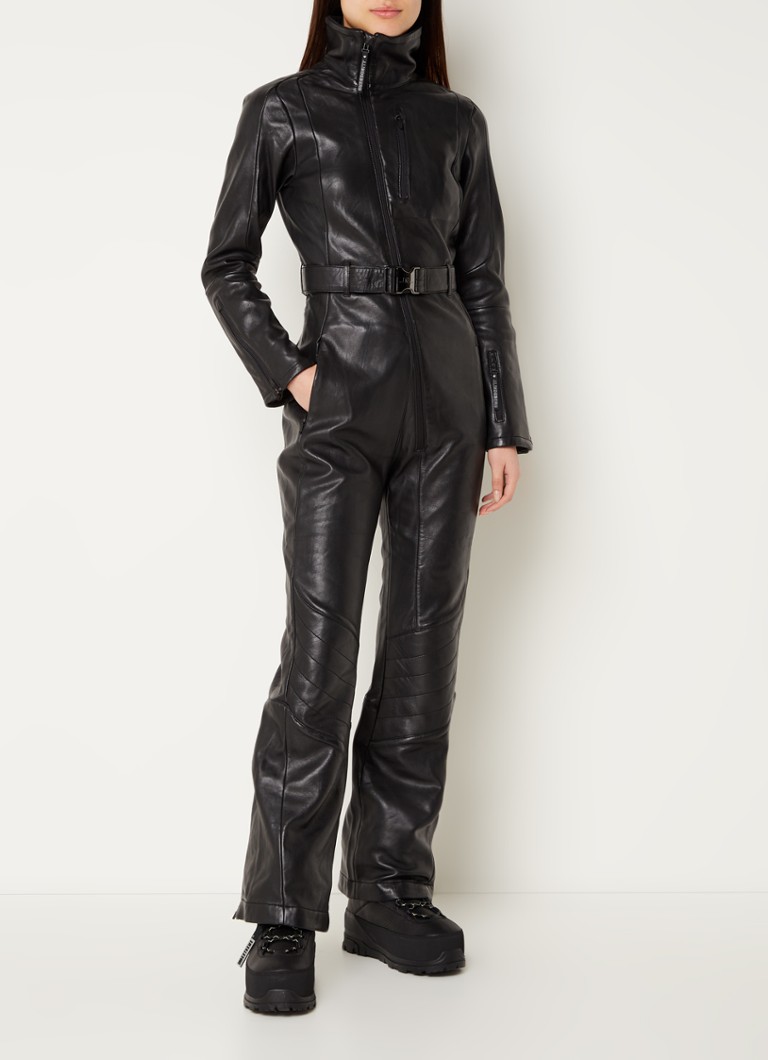 J.Lindeberg Coyote flared fit skipak van lamsleer met ceintuur • Zwart ...