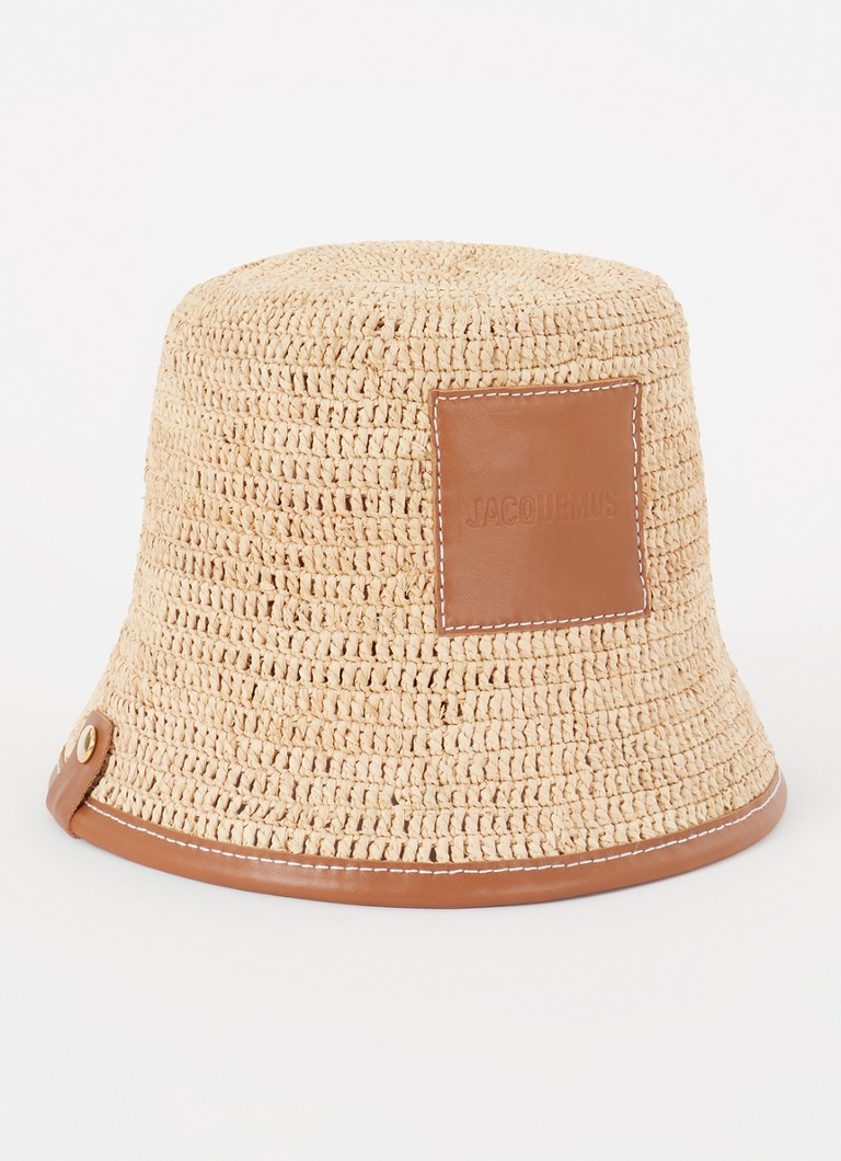 Jacquemus Le Bob Soli bucket hoed van raffia met leren details • Bruin ...