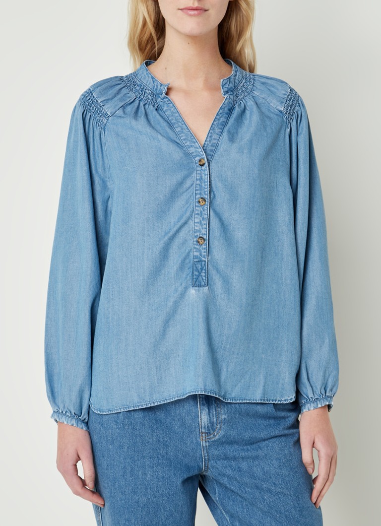 Josephine & Co Giny blouse van lyocell met V-hals • Indigo • de Bijenkorf