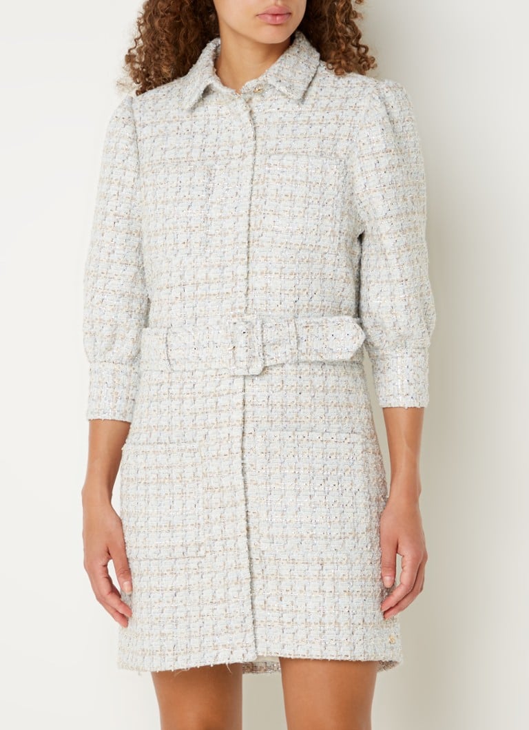 JOSH V Helen trenchcoat met tweed-look en ceintuur • Lichtblauw • de ...