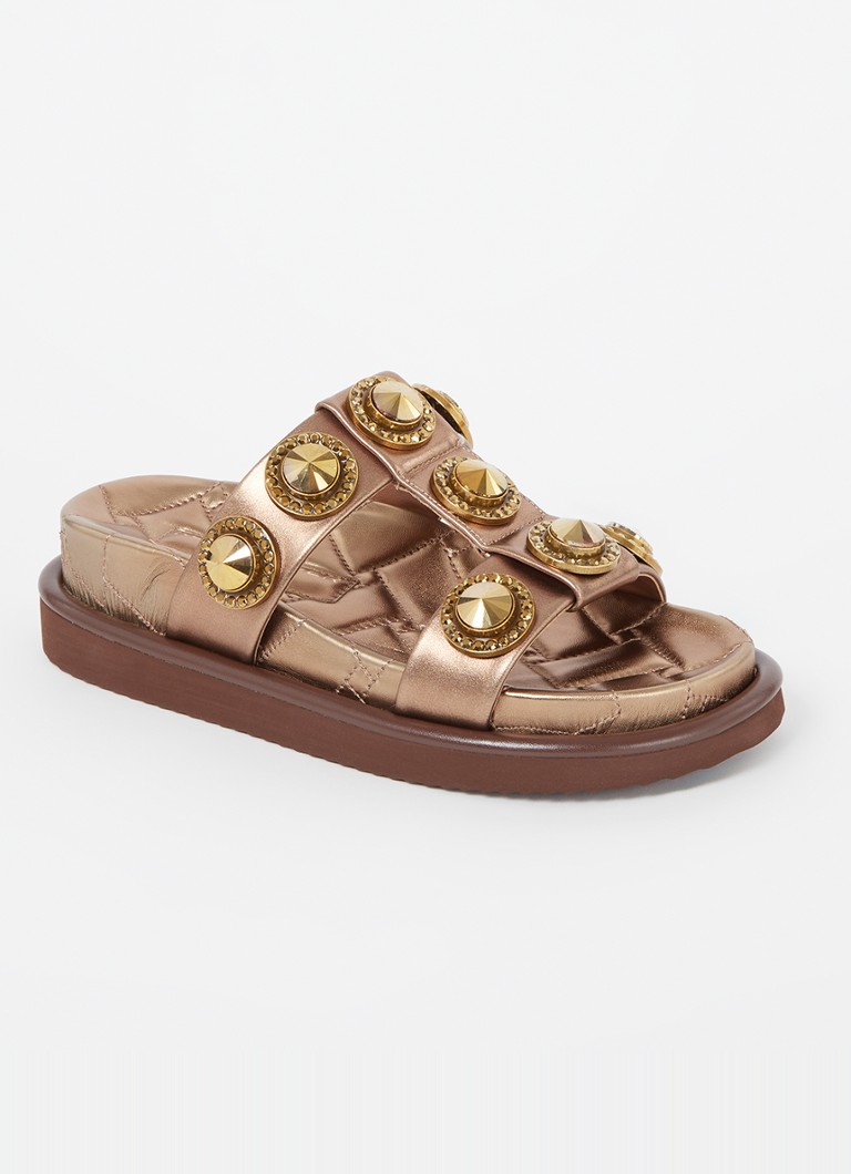 Kurt Geiger Orson Crystal sandaal van leer • Brons • de Bijenkorf