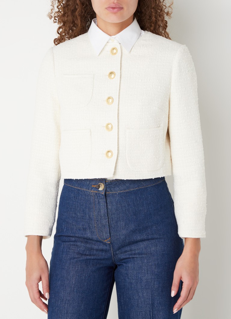L.K.Bennett Alexa cropped jack met tweed-look en opgestikte zakken • Gebroken wit • de Bijenkorf