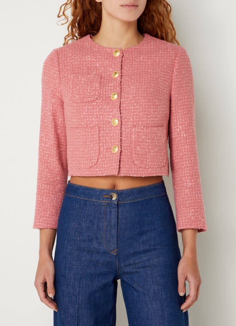 L.K.Bennett Allie cropped jack met tweed-look en opgestikte zakken • Oudroze • de Bijenkorf