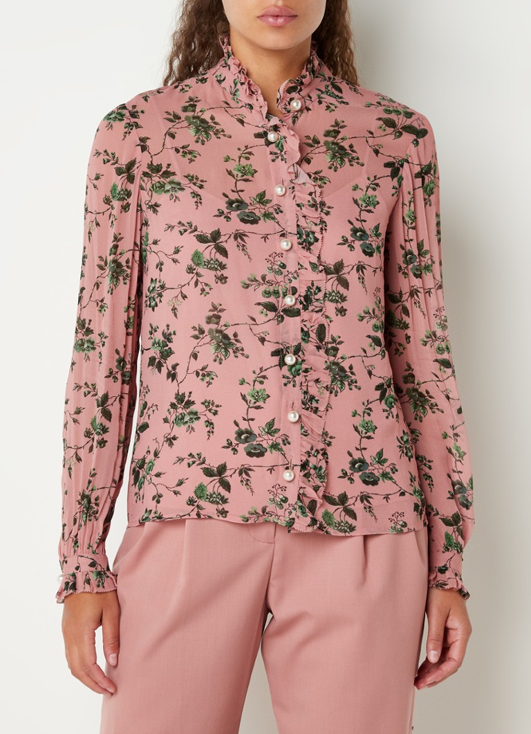 L.K.Bennett Celest semi-transparante blouse met parelknopen ...