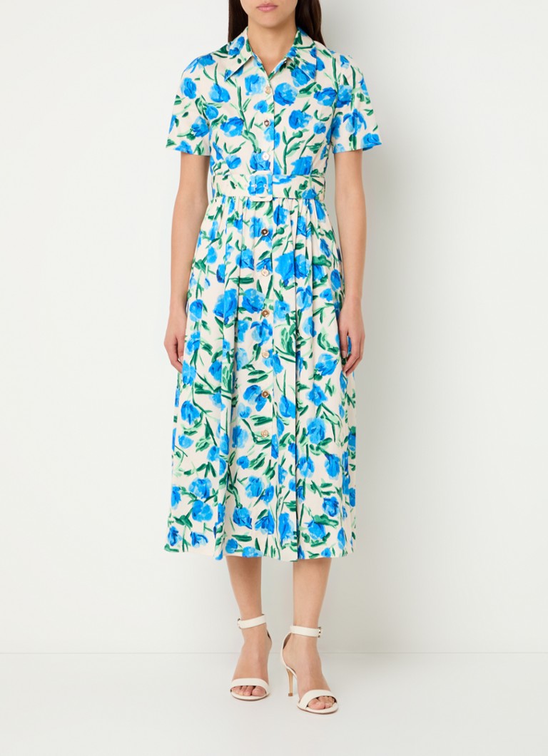 L.K.Bennett DR Calder midi blousejurk met bloemenprint en ceintuur ...