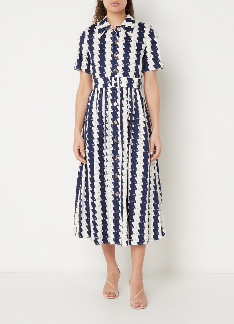 L.K.Bennett Dr Calder midi blousejurk met grafische print • Blauw • de ...