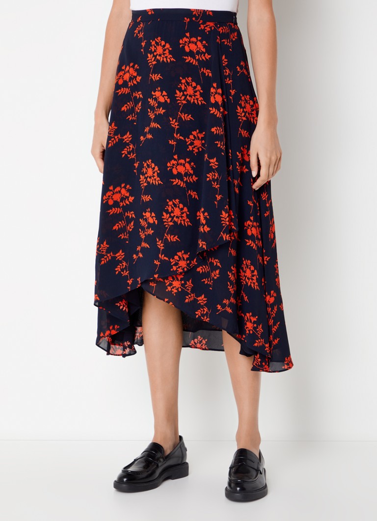 L.K.Bennett Krasner midi rok met bloemenprint en asymmetrische zoom ...