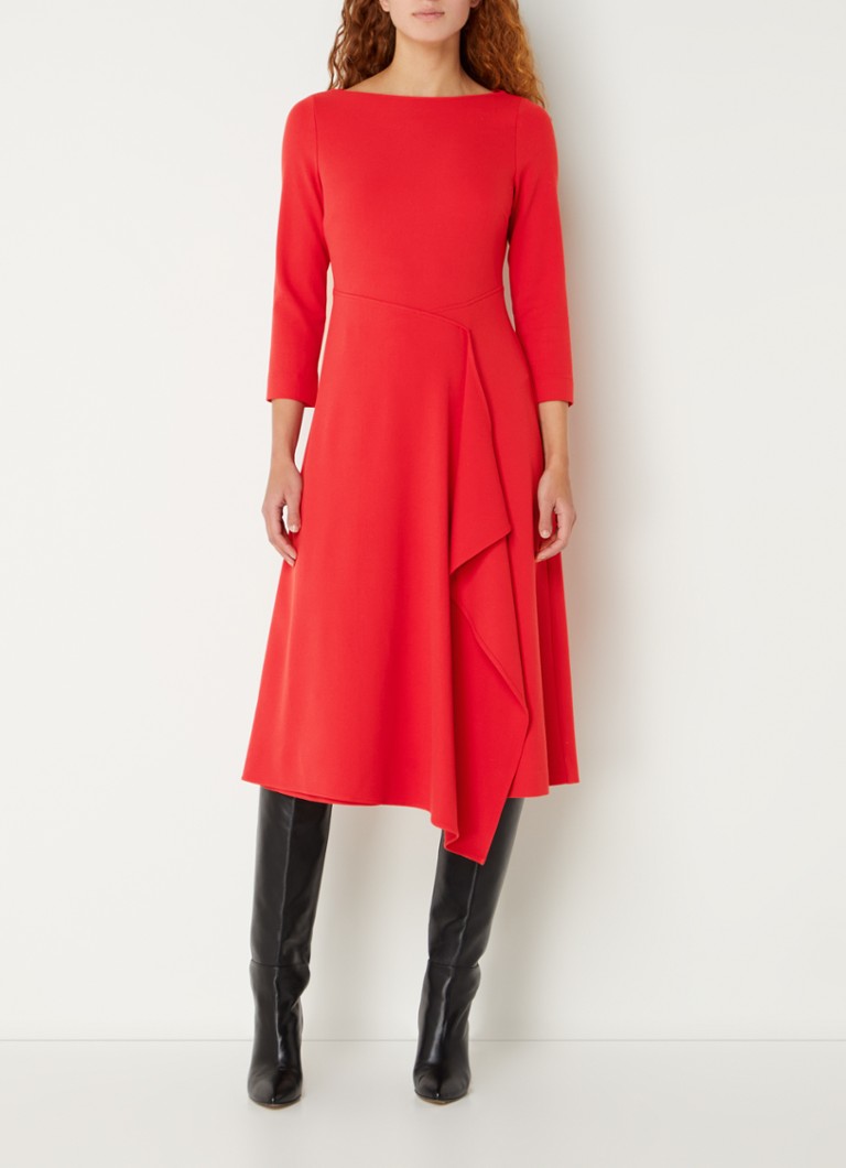 L.K.Bennett Lena midi jurk met asymmetrische zoom • Rood • de Bijenkorf