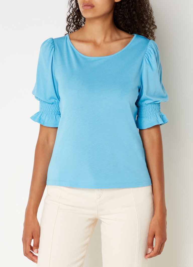 L.K.Bennett TJ Emily top met pofmouw • Aquablauw • de Bijenkorf