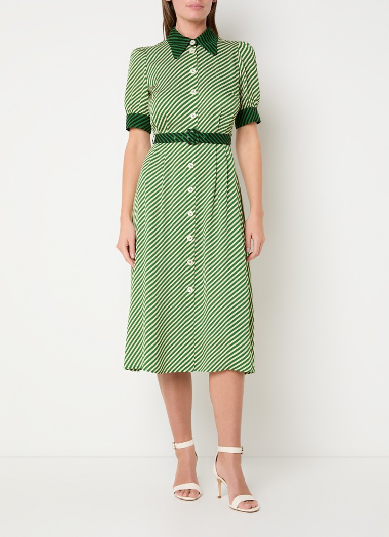 L.K.Bennett Val blousejurk met streepprint en ceintuur • Groen • de Bijenkorf