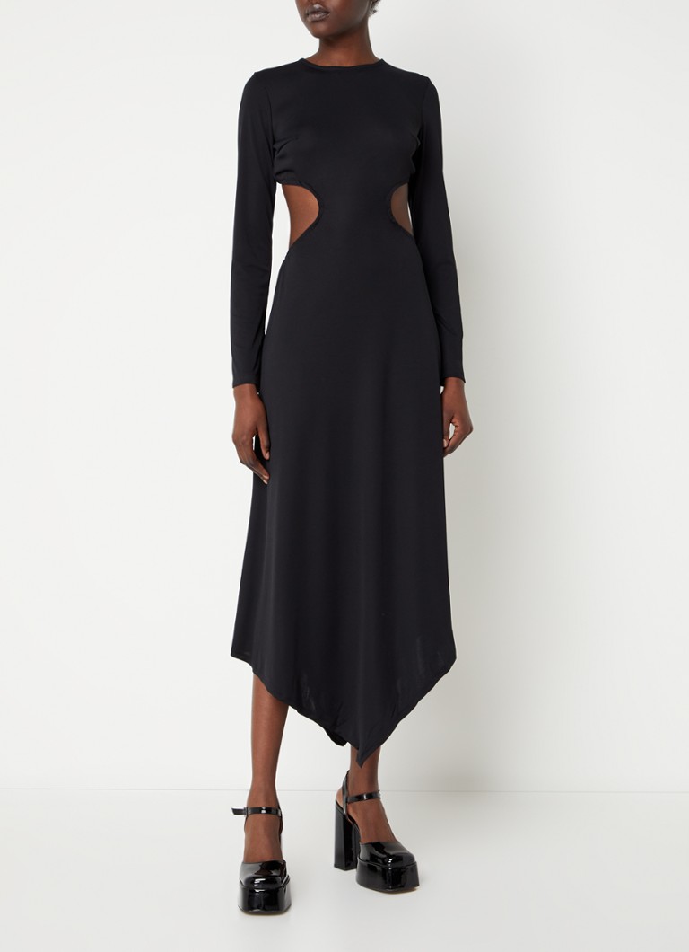 Laagam Midi jurk met cut-out detail • Zwart • de Bijenkorf