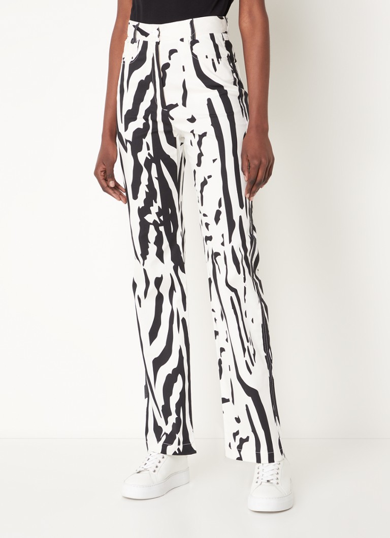 Laagam Spike high waist straight fit broek met grafische print • Wit ...