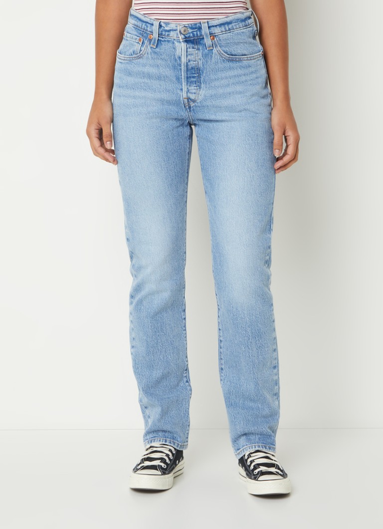 Levi's 501 high waist straight leg jeans met medium wassing • Indigo ...