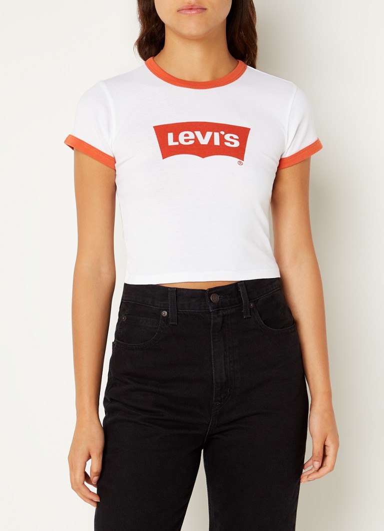 Levi's Crop top met logoprint • Oranjerood • de Bijenkorf