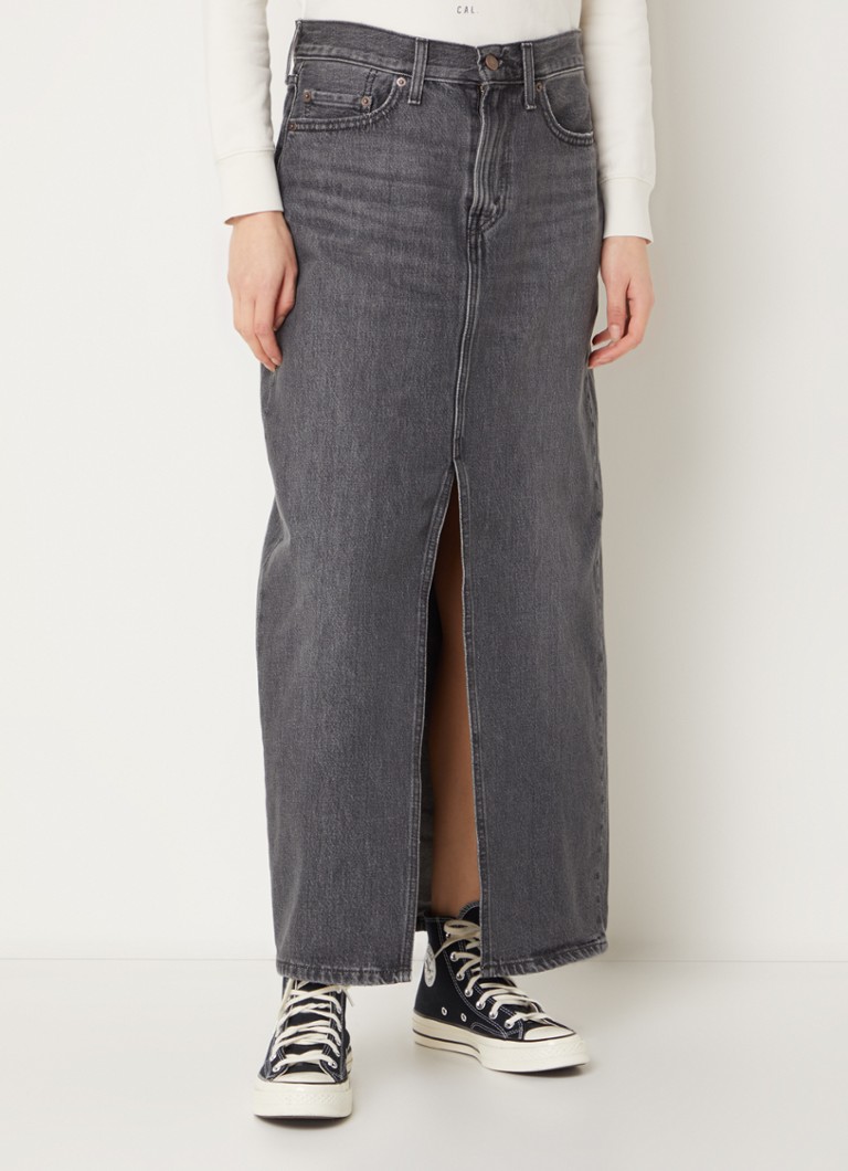 Levi's Maxi spijkerrok met steekzakken split • Zwart • de Bijenkorf