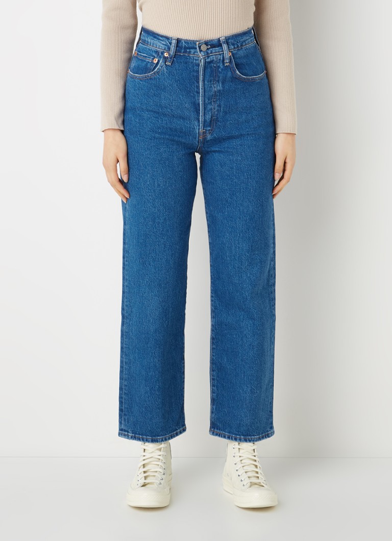 Levi's Ribcage high waist straight leg cropped jeans met medium wassing ...