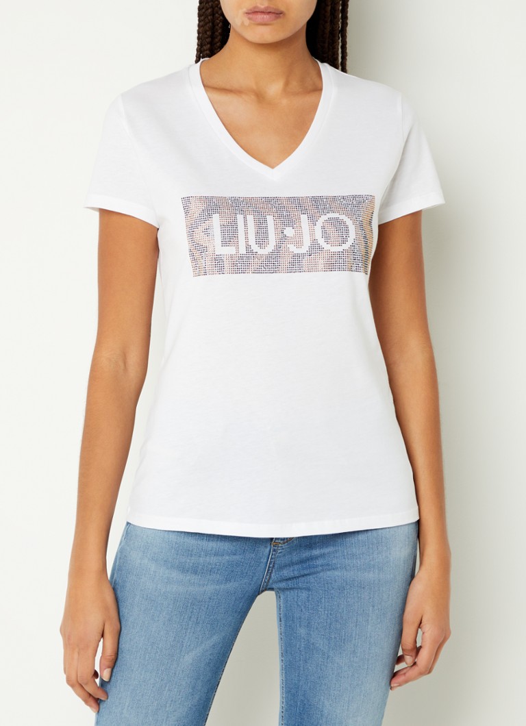 Liu Jo T-shirt met logo en strass • Wit • de Bijenkorf
