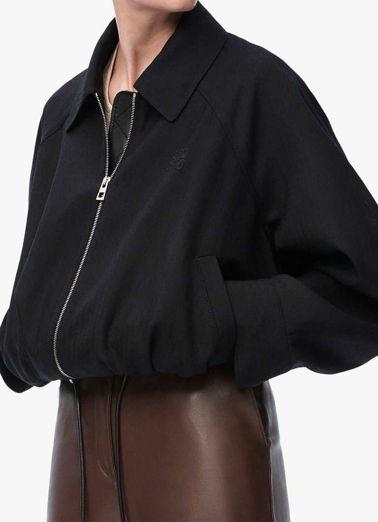 LOEWE Balloon cropped bomberjack van wol met logoborduring • Zwart • de ...