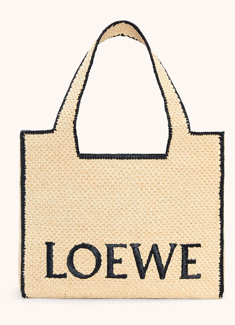 LOEWE Font Large shopper van raffia met logo • Beige • de Bijenkorf