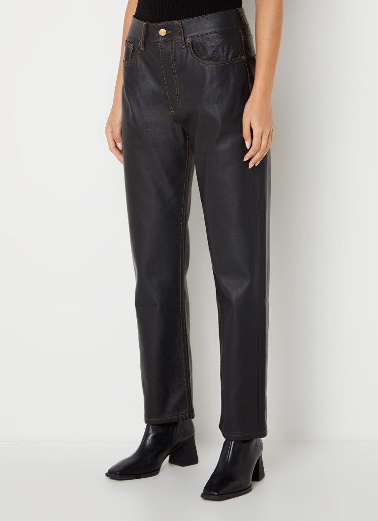 Lois Dana high waist tapered fit cropped broek van imitatieleer • Zwart ...