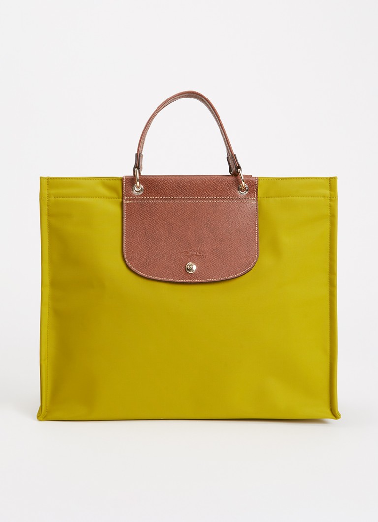 Longchamp Cabas Longchamp shopper L met leren details • Lime • de Bijenkorf