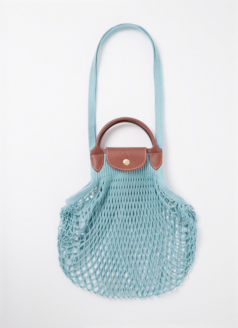 Longchamp Le Pliage Filet handtas met leren details • Mint • de Bijenkorf