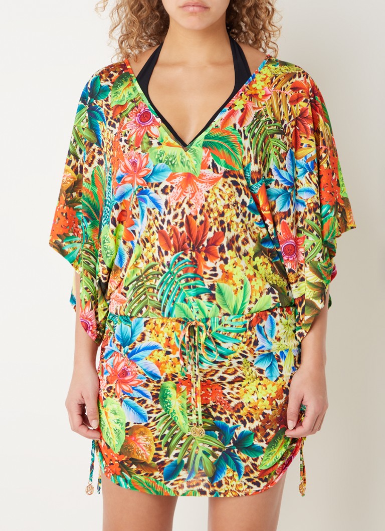 Luli Fama Cabana mini strandjurk met bloemenprint en vlindermouw ...