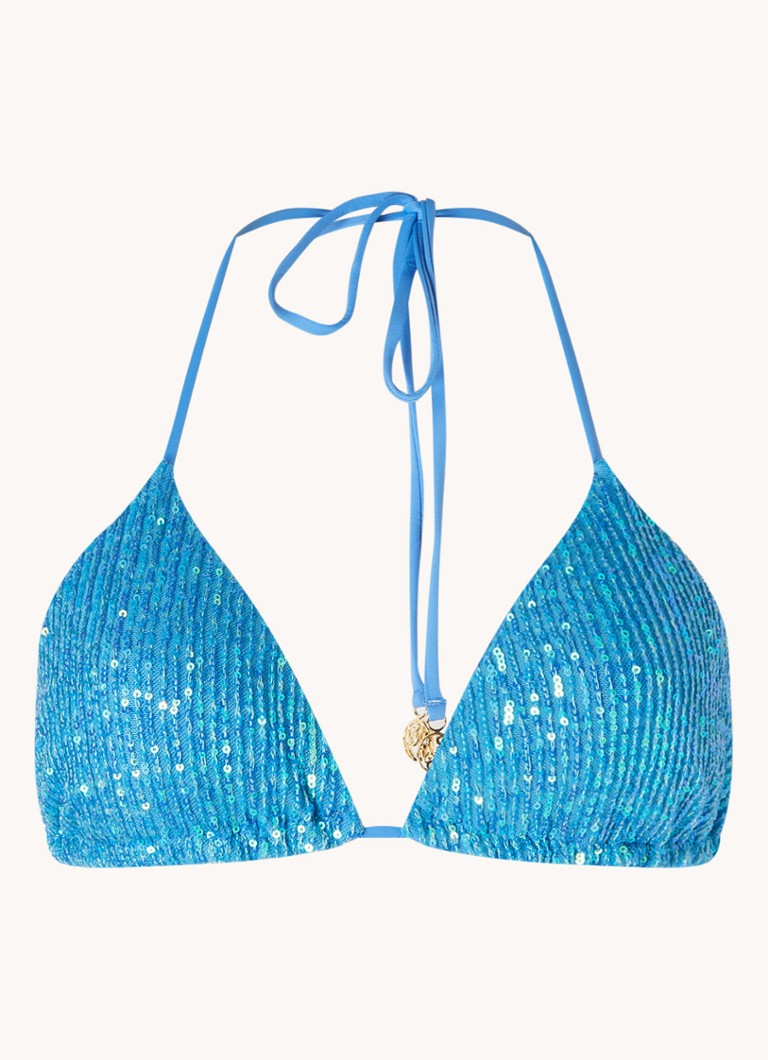 Luli Fama Chasing Stars Triangel Bikinitop Met Uitneembare Vulling En Pailletten • Blauw • De