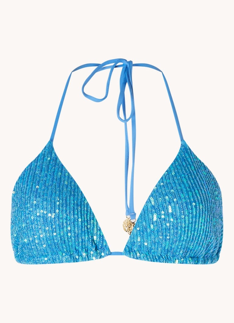 Luli Fama Chasing Stars Triangel Bikinitop Met Uitneembare Vulling En Pailletten • Blauw • De