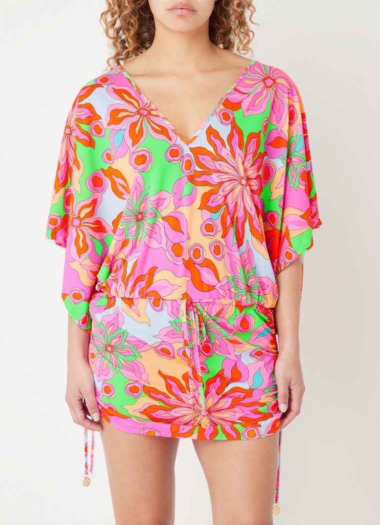 Luli Fama Vivi Il Momento mini strandjurk met bloemenprint • Neonroze ...