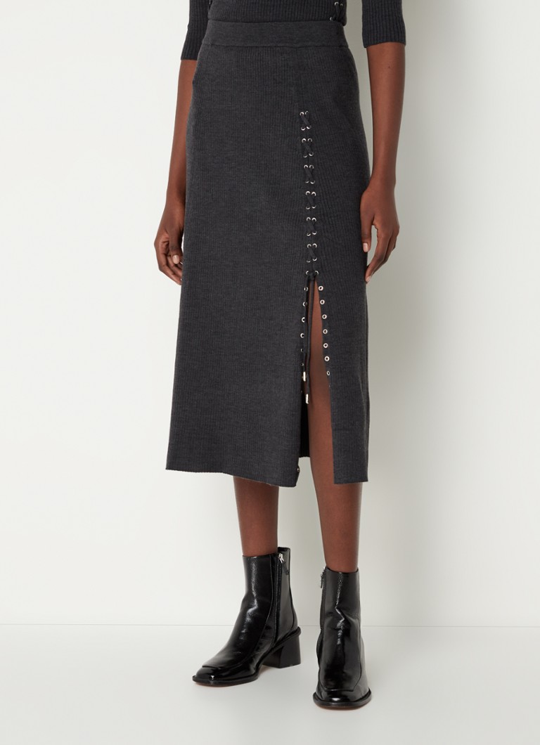Maje Jupito midi rok in wolblend met rijgdetail • Grijs • de Bijenkorf