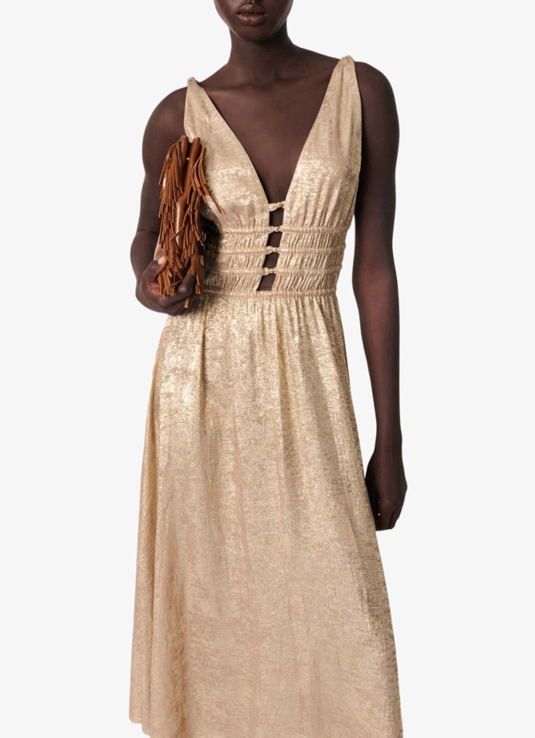 Maje Maxi jurk met metallic finish en cut-out details • Goud • de Bijenkorf