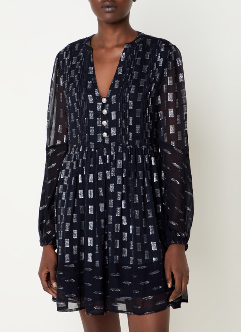 Maje Semi-transparante mini jurk met plooidetail en lurex • Donkerblauw ...