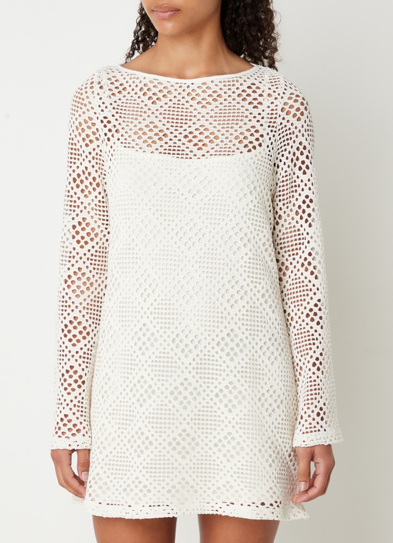 Mango Sandrita Mini Jurk Met Opengewerkt Dessin • Creme • De Bijenkorf