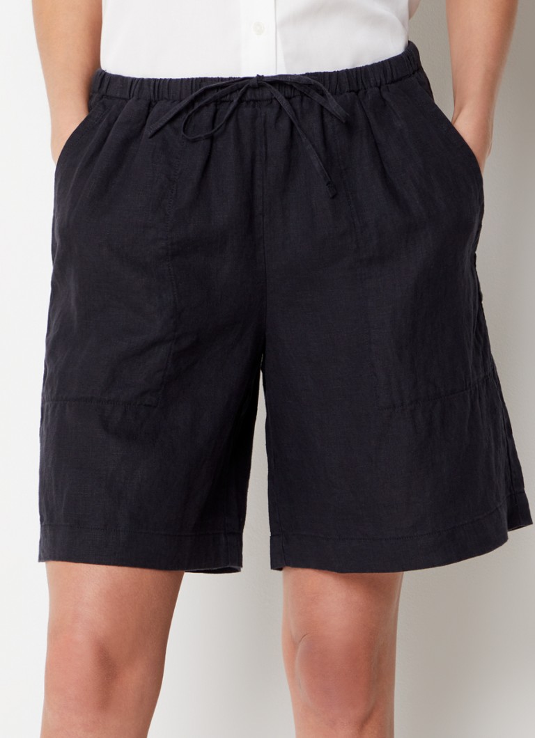 Marc O'Polo Mid waist wide fit korte broek van linnen • Zwart • de ...