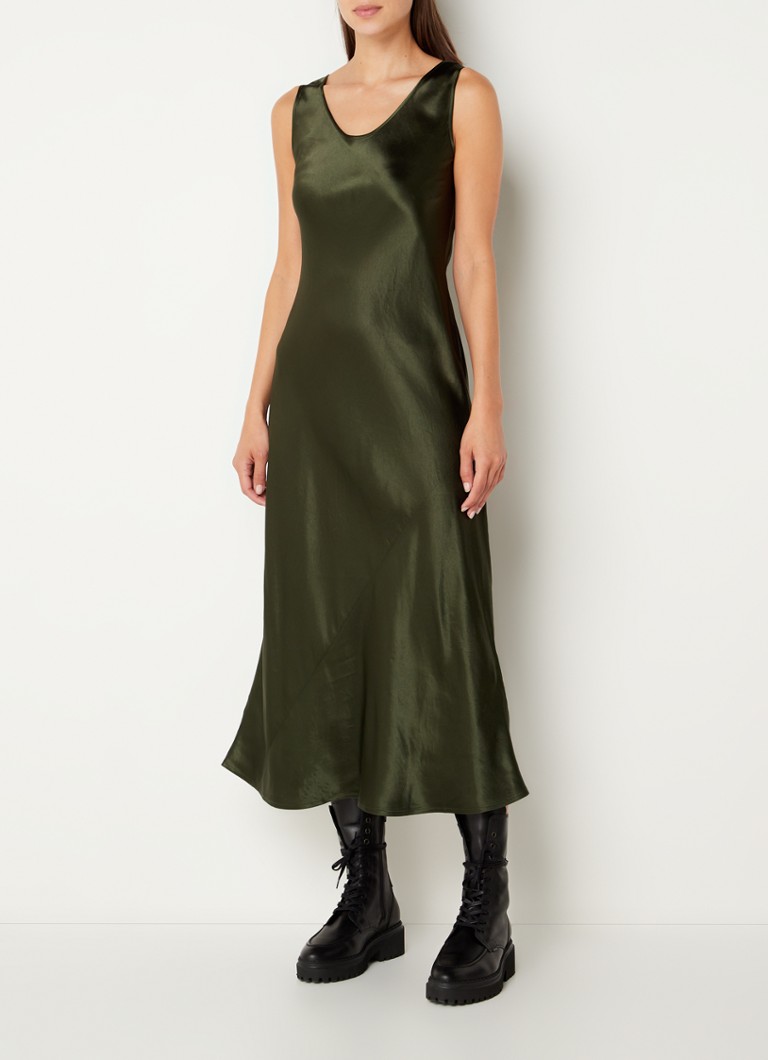 MaxMara Cornflower midi jurk van satijn • Donkergroen • de Bijenkorf