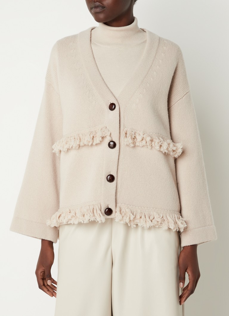 MaxMara Paprica grofgebreid vest van wol met franjes • Beige • de Bijenkorf